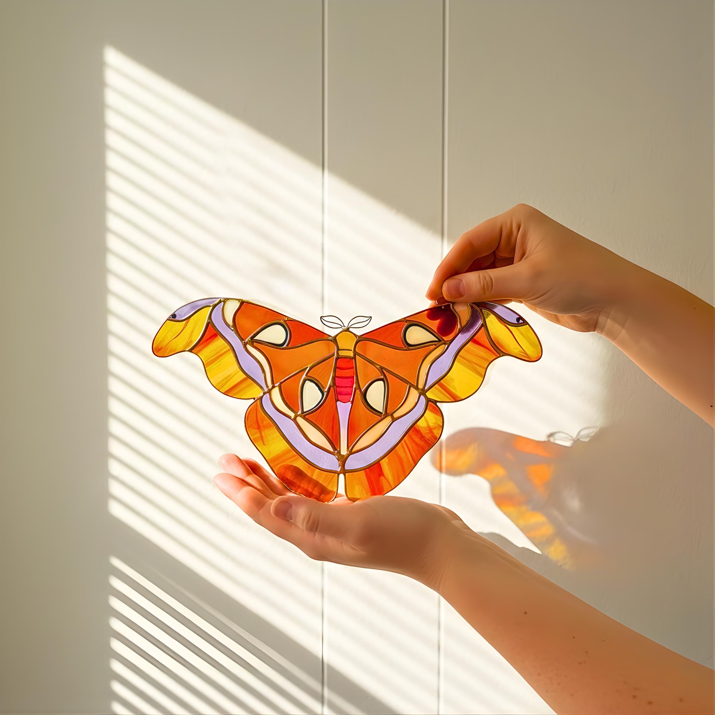 Atlas Moth Stained Glass Art Panel for Interior Window Dec - Etsy