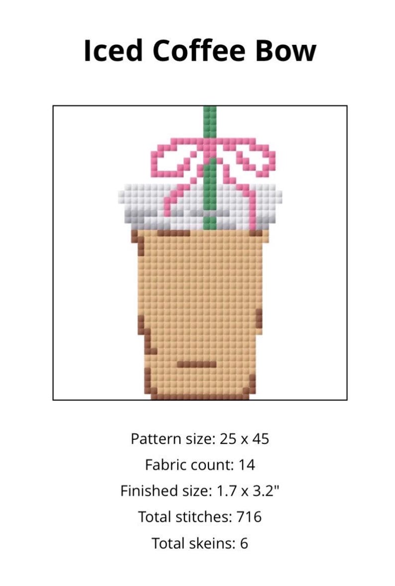 Iced Coffee With Pink Bow Needlepoint Canvas | Trendy Coffee Lover Gift ...