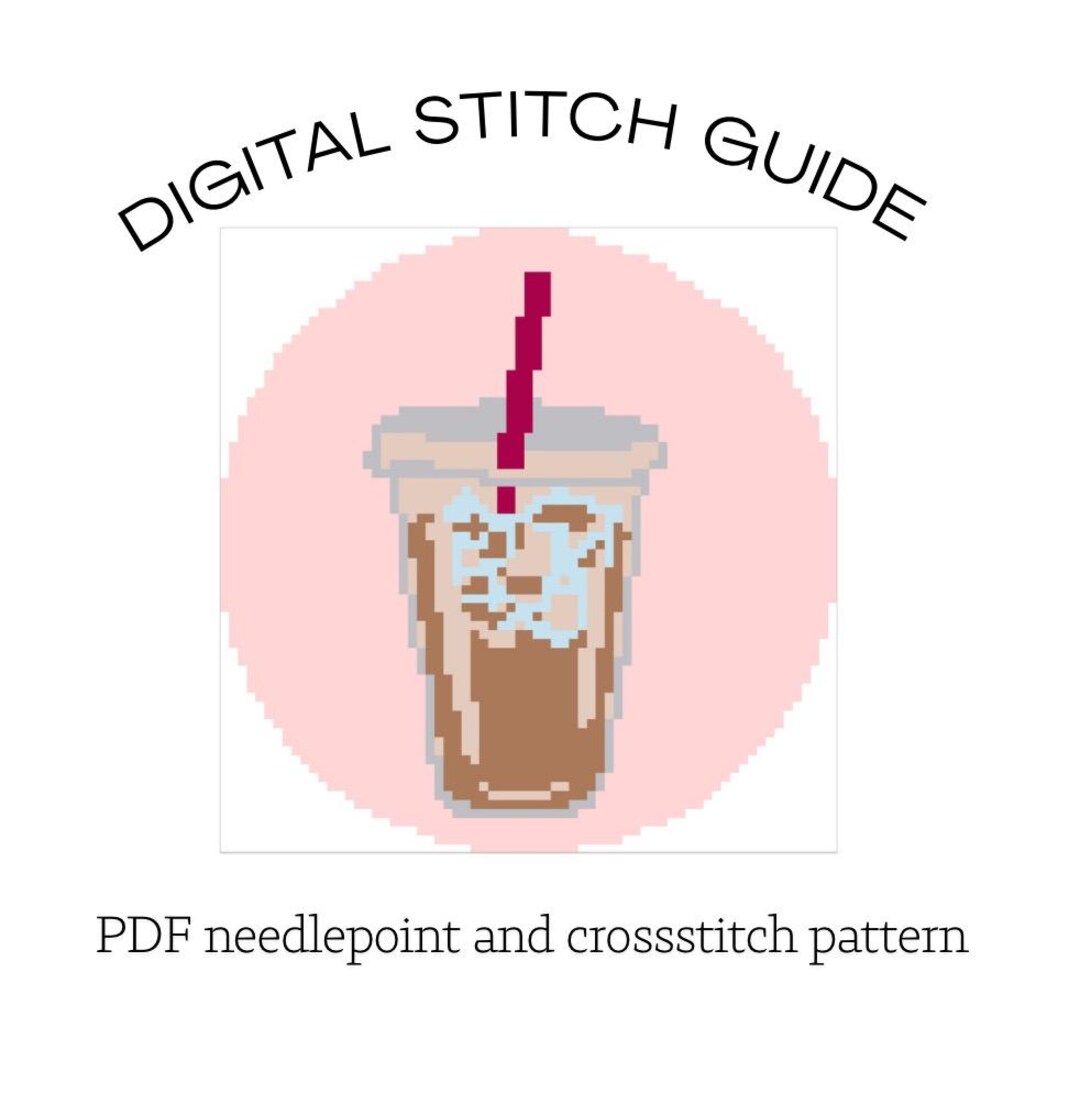Iced Coffee Needlepoint Canvas | Trendy Coffee Lover Gift (PDF Pattern ...