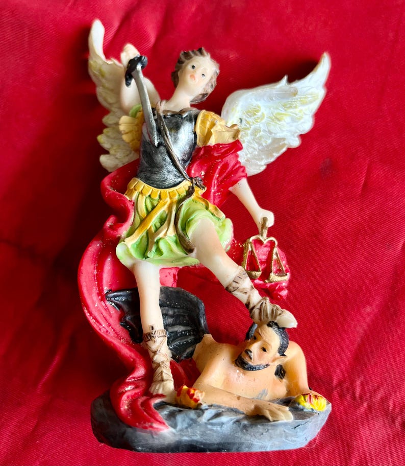 Saint Michael Archangel Slays the Devil With His Sword Colorful Action ...