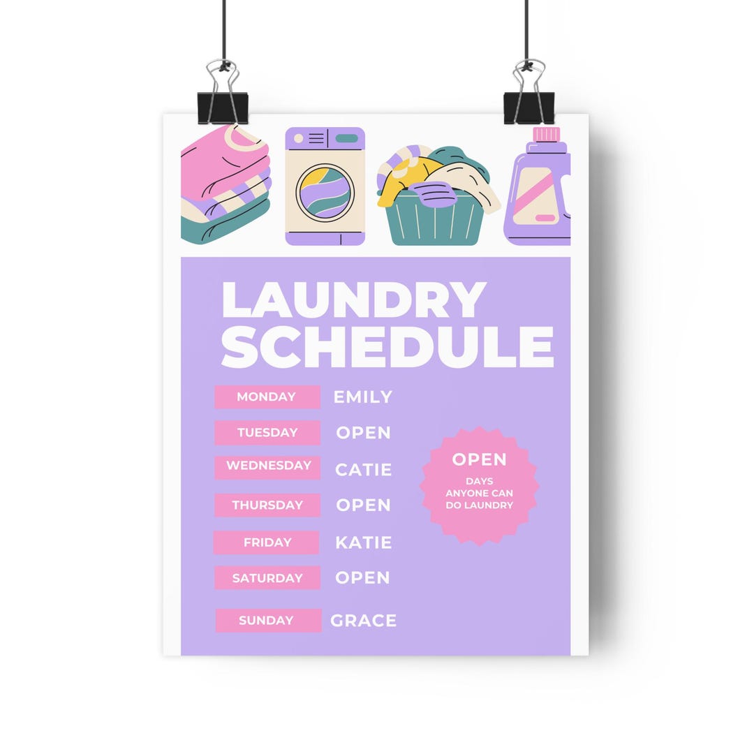 Printable Laundry Schedule Template - Paper Poster, Wall Art, Home ...