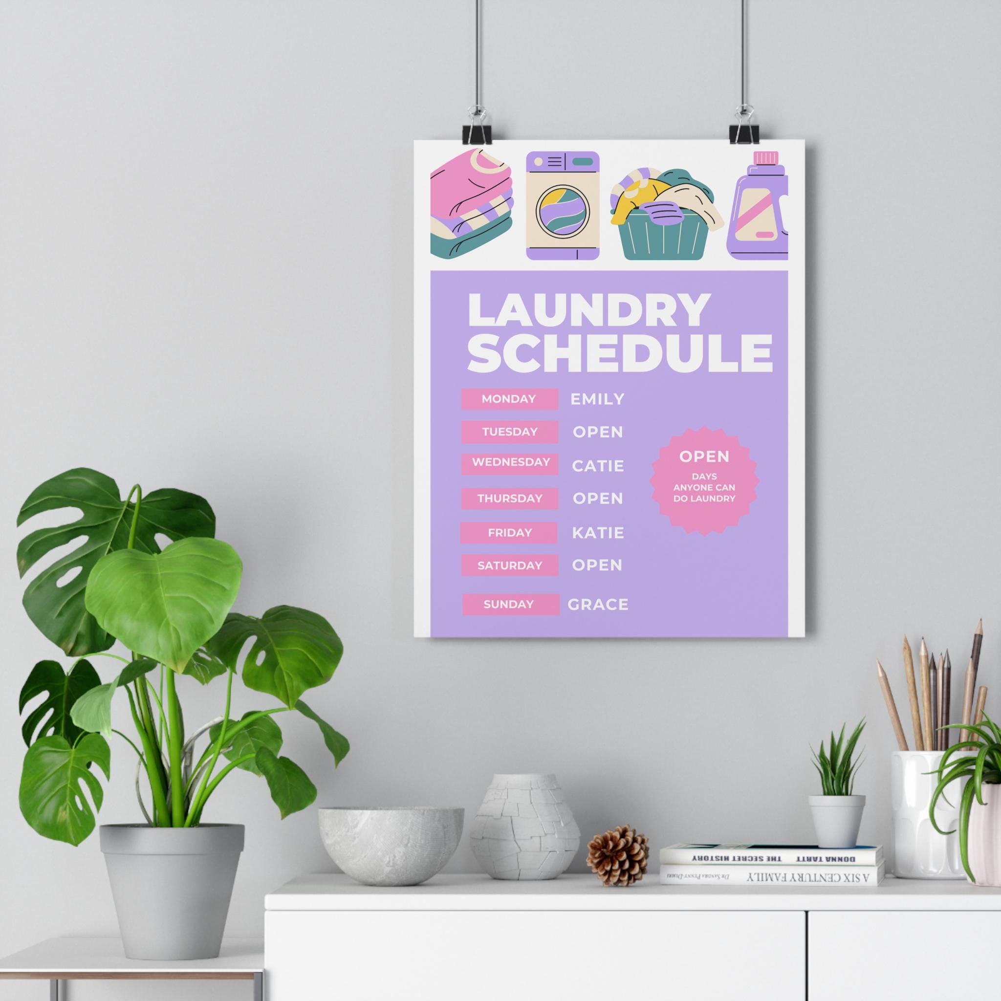 Printable Laundry Schedule Template Paper Poster, Wall Art, Home Decor ...