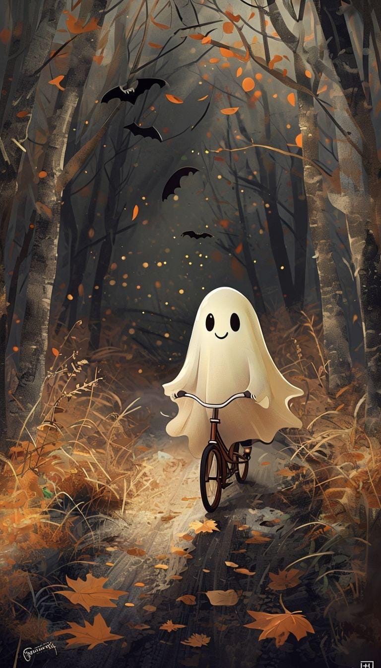 Spooky Cutesy Bike Riding Ghost Digital Poster Download - Etsy