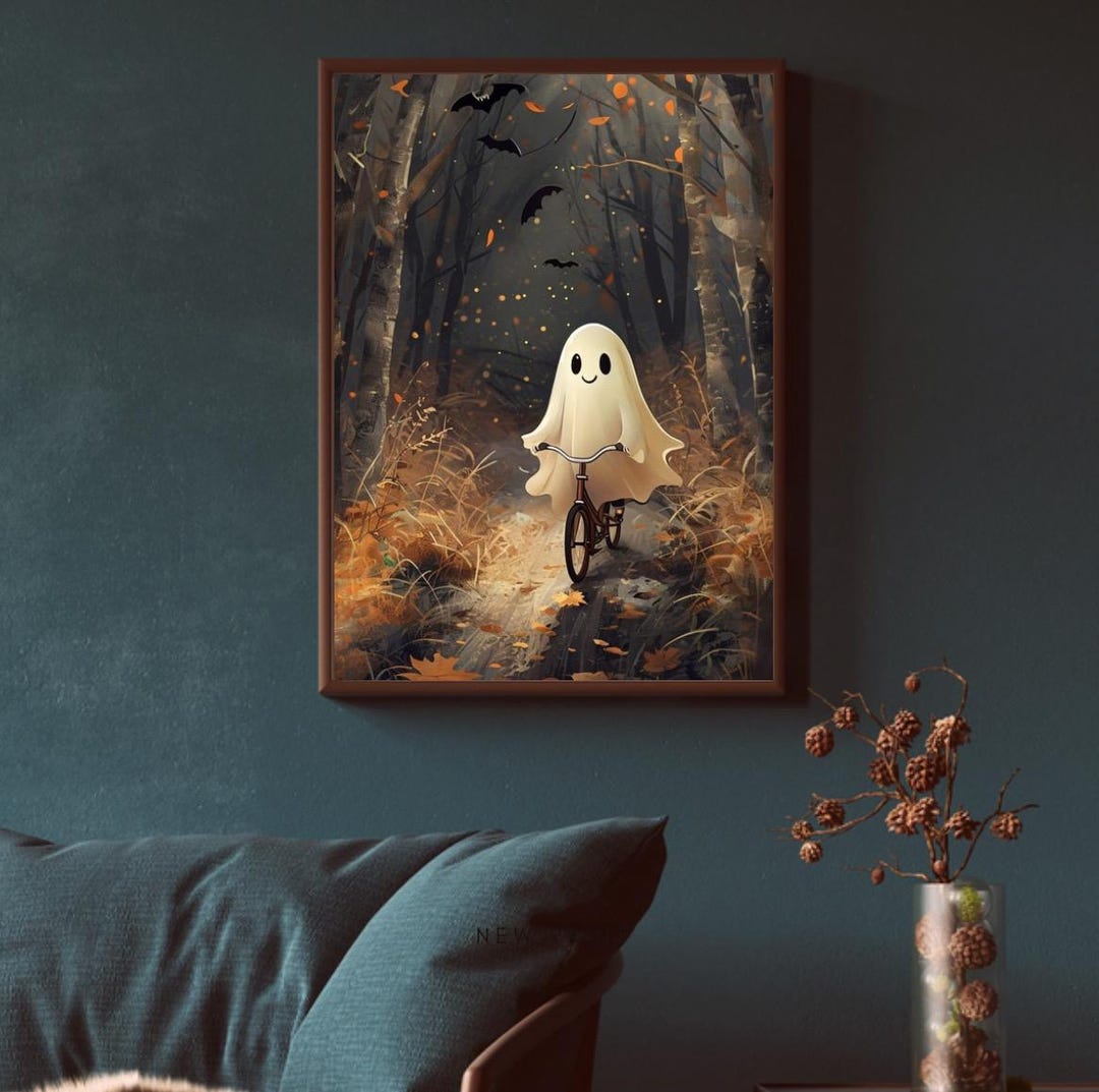 Spooky Cutesy Bike Riding Ghost Digital Poster Download - Etsy