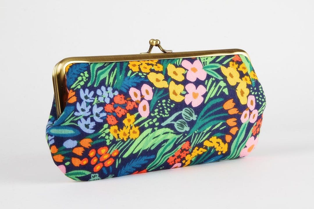 Frame Purse With Two Sections - Lea Canvas in Blue - Wowlet / Kisslock ...
