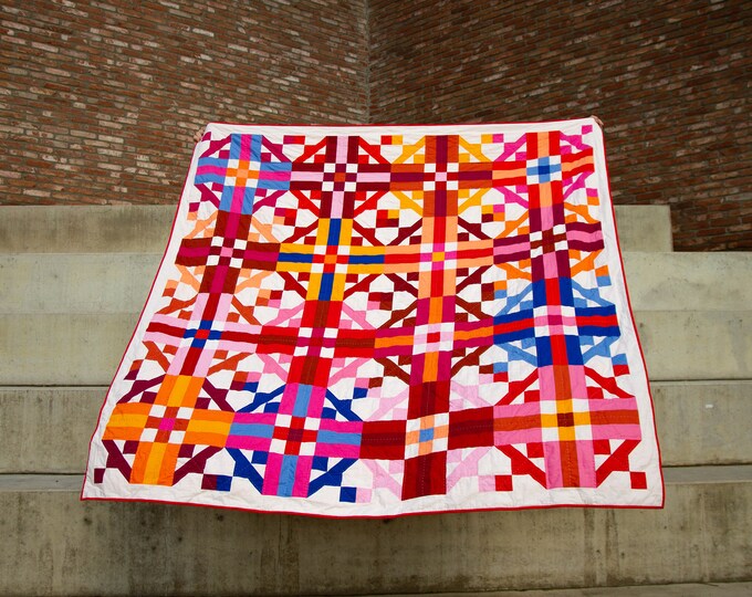 Modern Geometric Handmade Cotton Quilt / King Size Patchwork Blanket ...