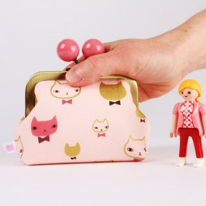 Metal Frame Coin Purse With Color Bobble - Cute Cats in Pink and Gold ...