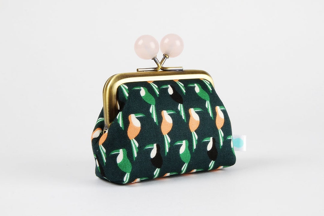 Metal Frame Coin Purse With Color Bobbles - Toucans on Green - Color ...