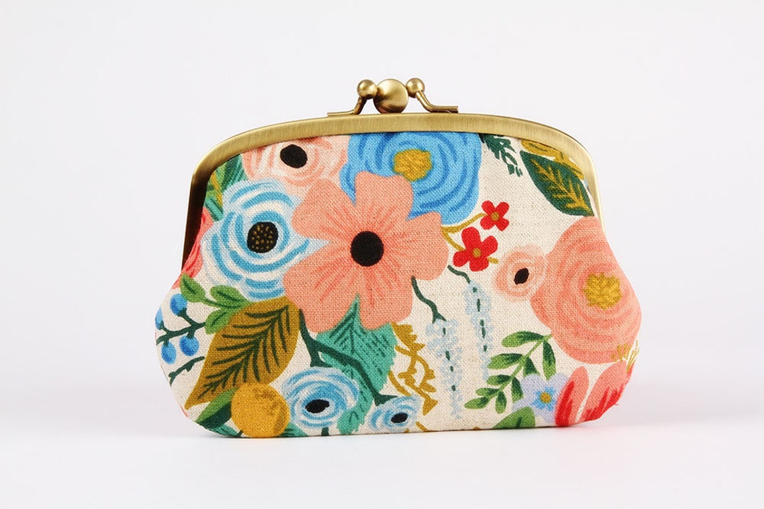 Metal Frame Purse With Two Sections -garden Party Canvas Blue - Big ...
