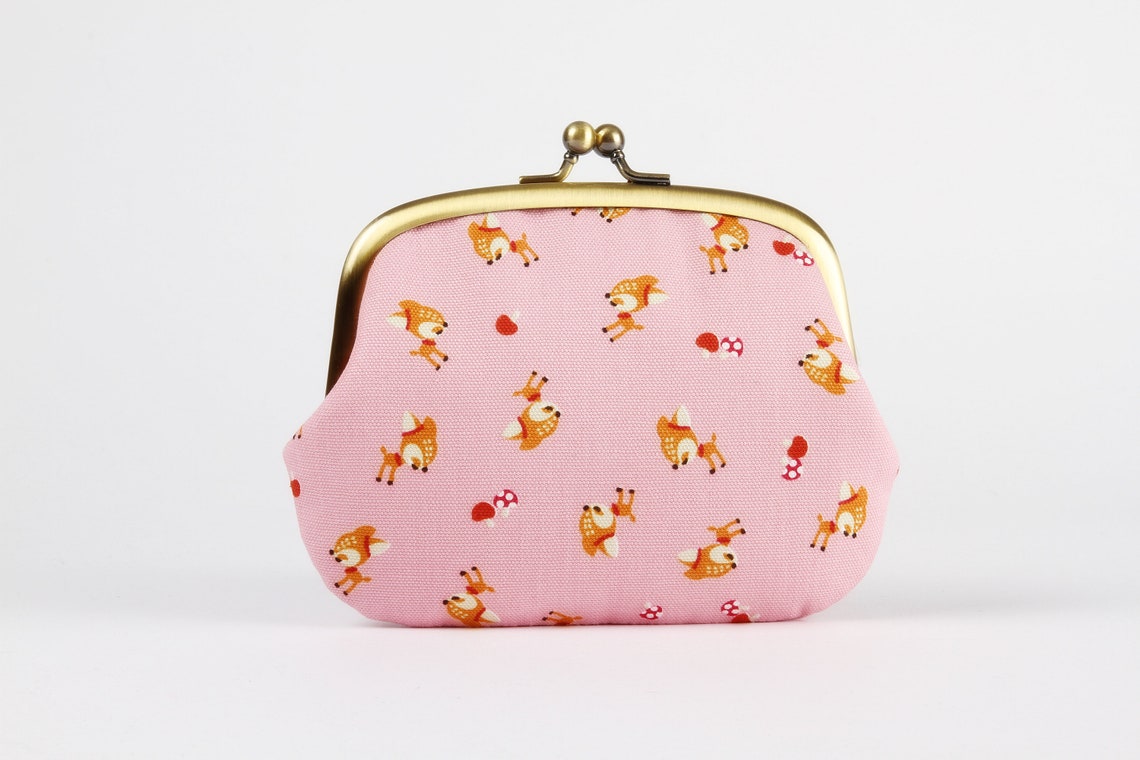 Metal Frame Purse With Two Sections - Tiny Fawns in Pink - Pop up ...