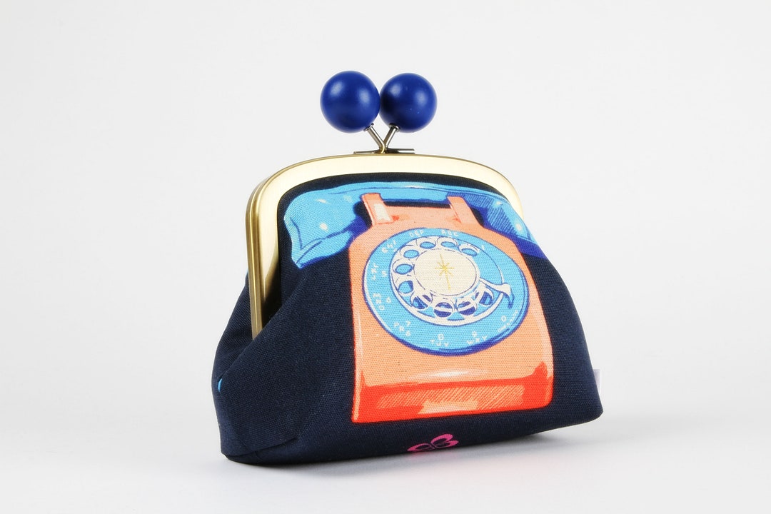 Metal Frame Clutch Bag - Rotary Phone in Blue - Color Wooden Bobble ...