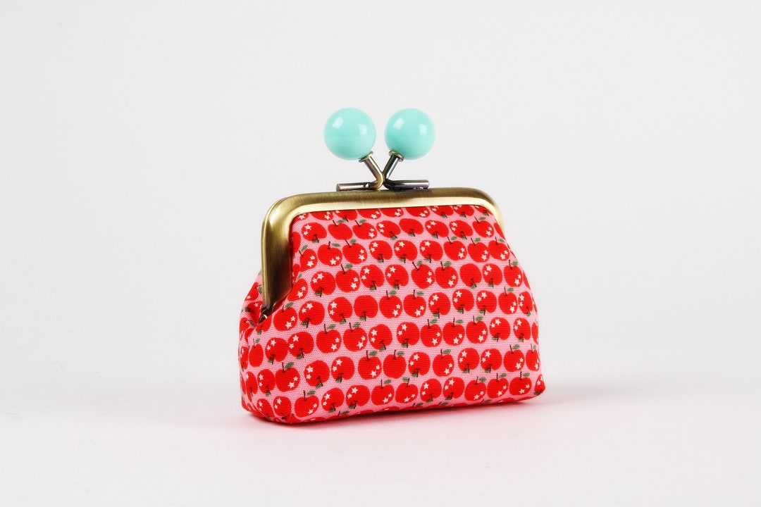 Metal Frame Coin Purse With Color Bobbles - Chibi Apples on Pink ...