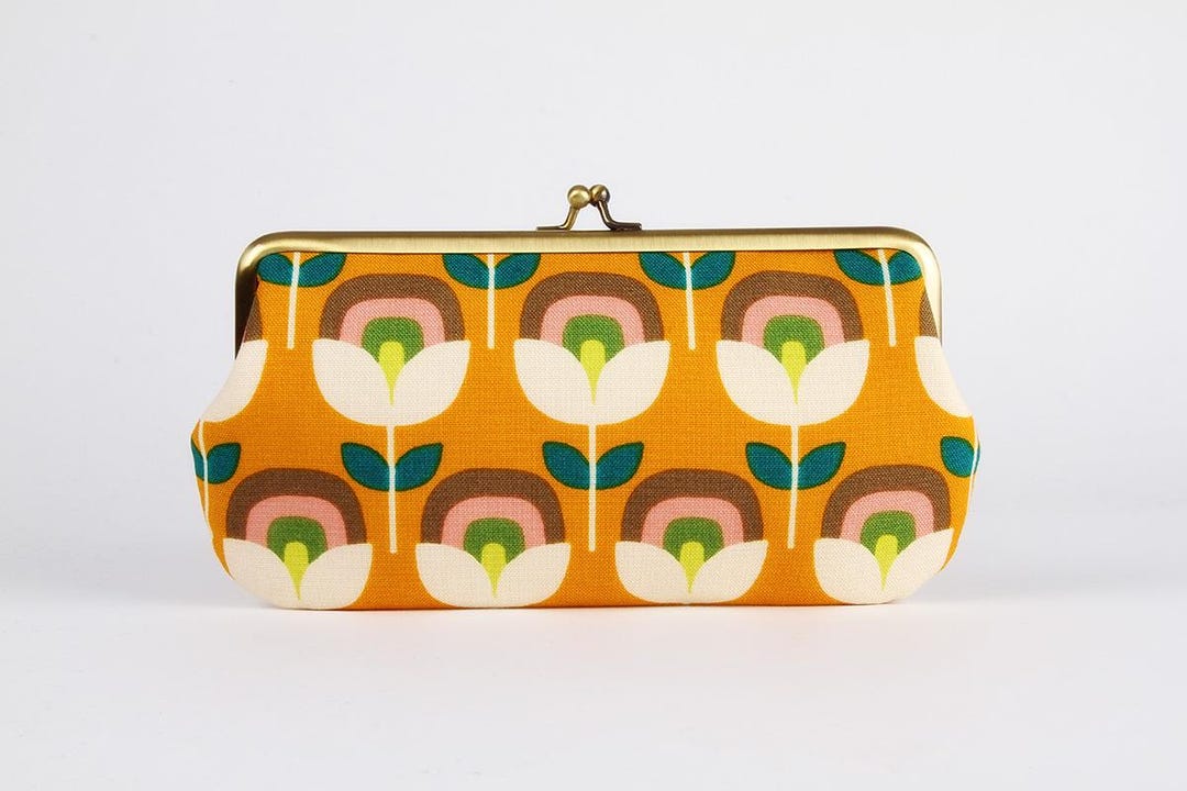 Frame Purse With Two Sections - Retro Rainbow Flowers in Orange ...