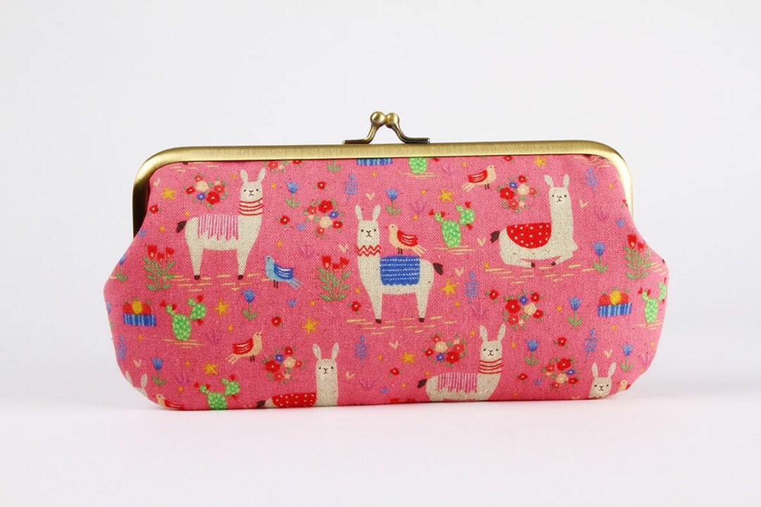 Eyeglass Frame Purse - Happy Llamas on Pink - Long Purse / Eyeglass ...