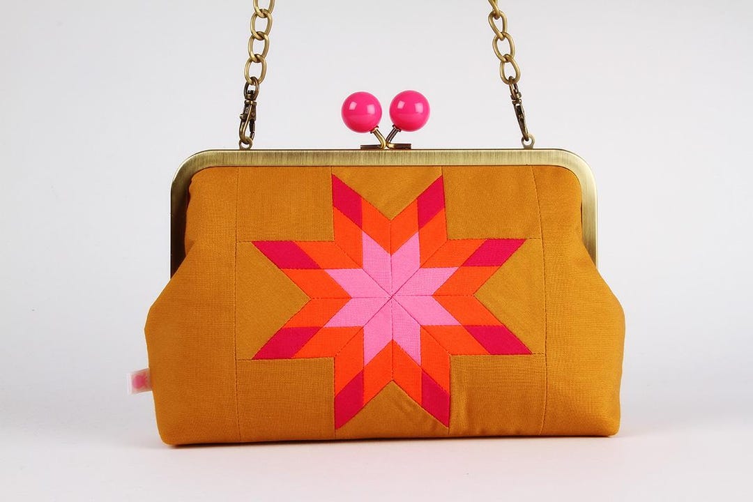 Metal Frame Bag With Shoulder Strap Patchwork Lone Star in Pink Little ...