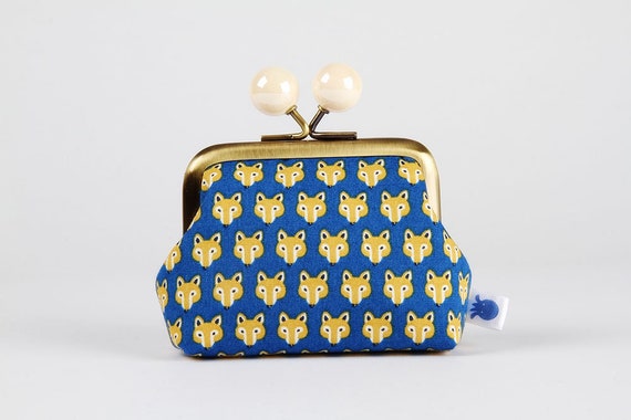Metal frame coin purse with color bobbles Tiny fox faces in | Etsy