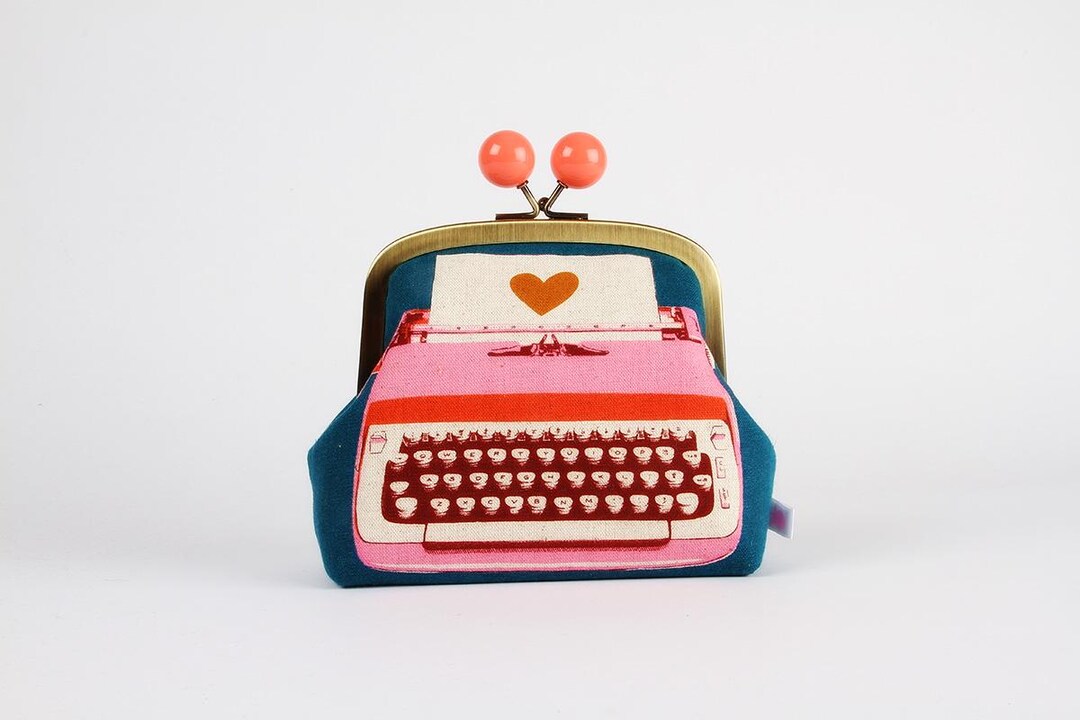 Metal Frame Clutch Bag Typewriter in Teal Color Bobble Purse / Melody ...
