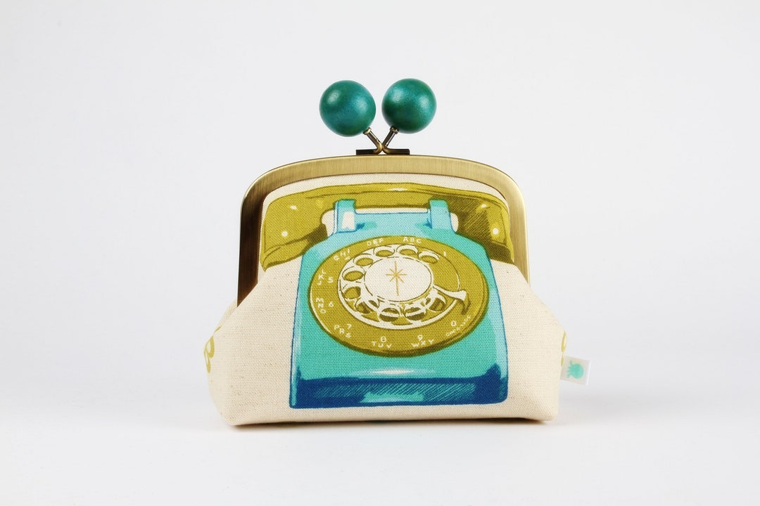 Metal Frame Clutch Bag - Rotary Phone in off White - Color Wooden ...