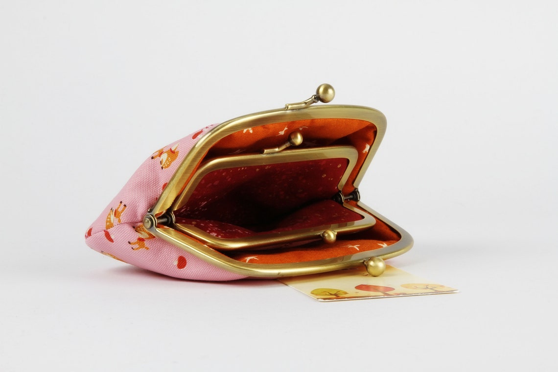 Metal Frame Purse With Two Sections - Tiny Fawns in Pink - Pop up ...