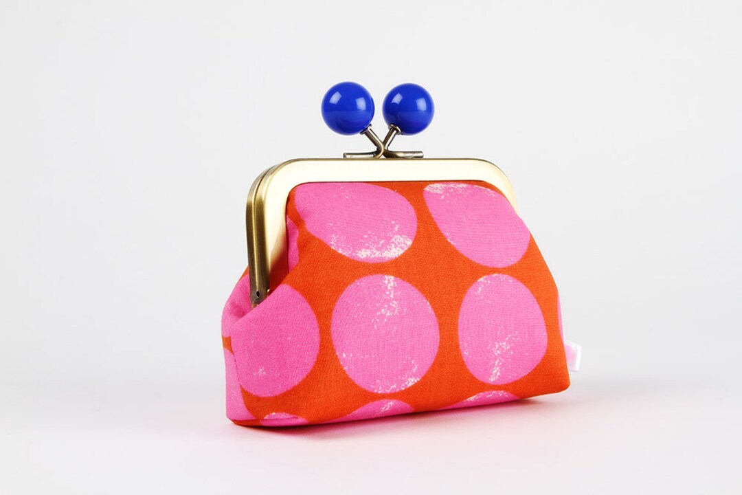 Metal Frame Coin Purse With Color Bobble - Moon Dot in Cayenne - Color ...