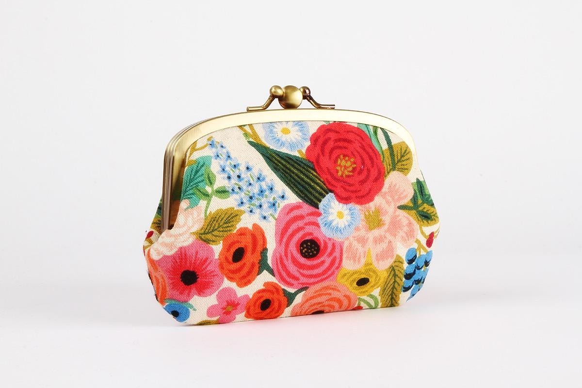 Metal Frame Purse With Two Sections garden Party Canvas PINK Big ...