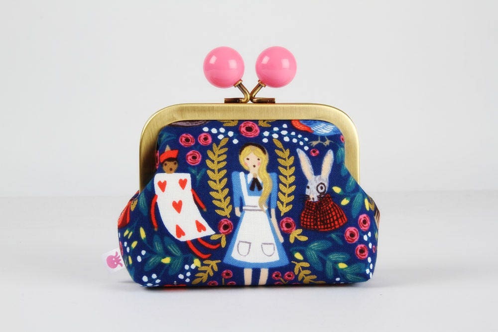 Metal frame coin purse with color bobble Wonderland in navy