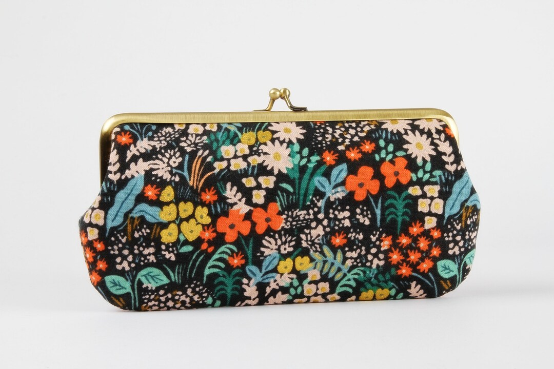 Frame Purse With Two Sections - Meadow Canvas in Black - Wowlet ...