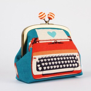 Metal Frame Clutch Bag - Typewriter in Blue - Color Bobble Purse ...