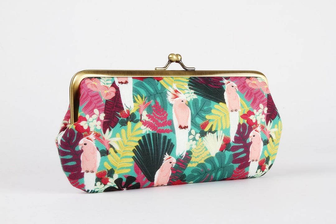 Eyeglass Frame Purse - Pink Parakeets - Long Purse / Eyeglass Fabric ...