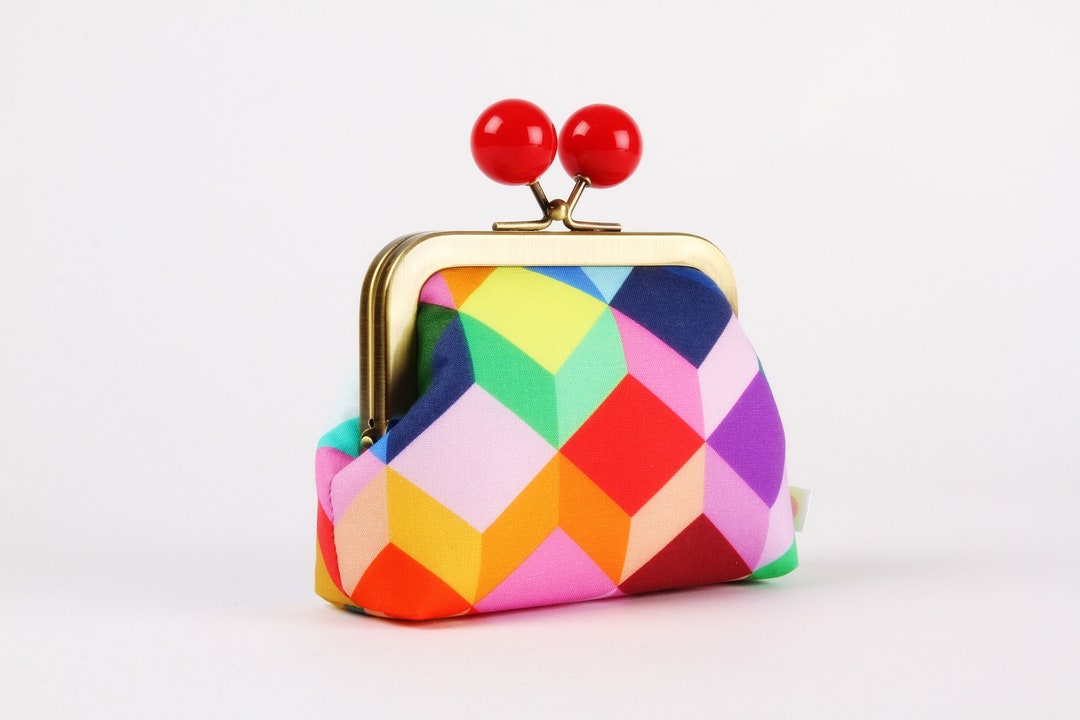 Metal Frame Coin Purse With Color Bobble - Cubes in Multi - Color Dad ...