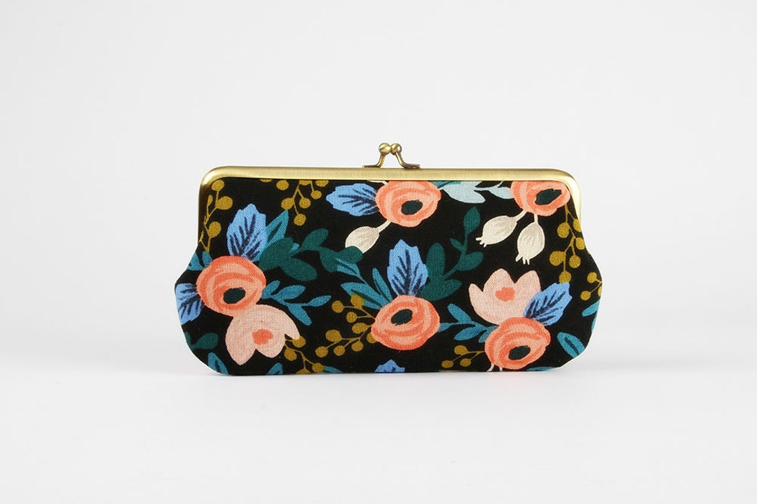 Frame Purse With Two Sections - Rosa Black Canvas - Wowlet / Kisslock ...