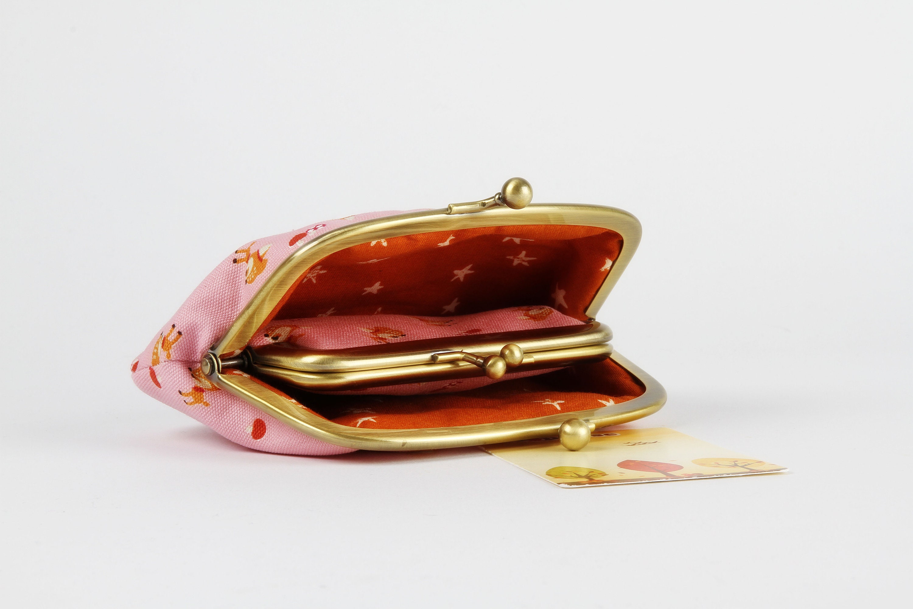 Metal Frame Purse With Two Sections - Tiny Fawns in Pink - Pop up ...