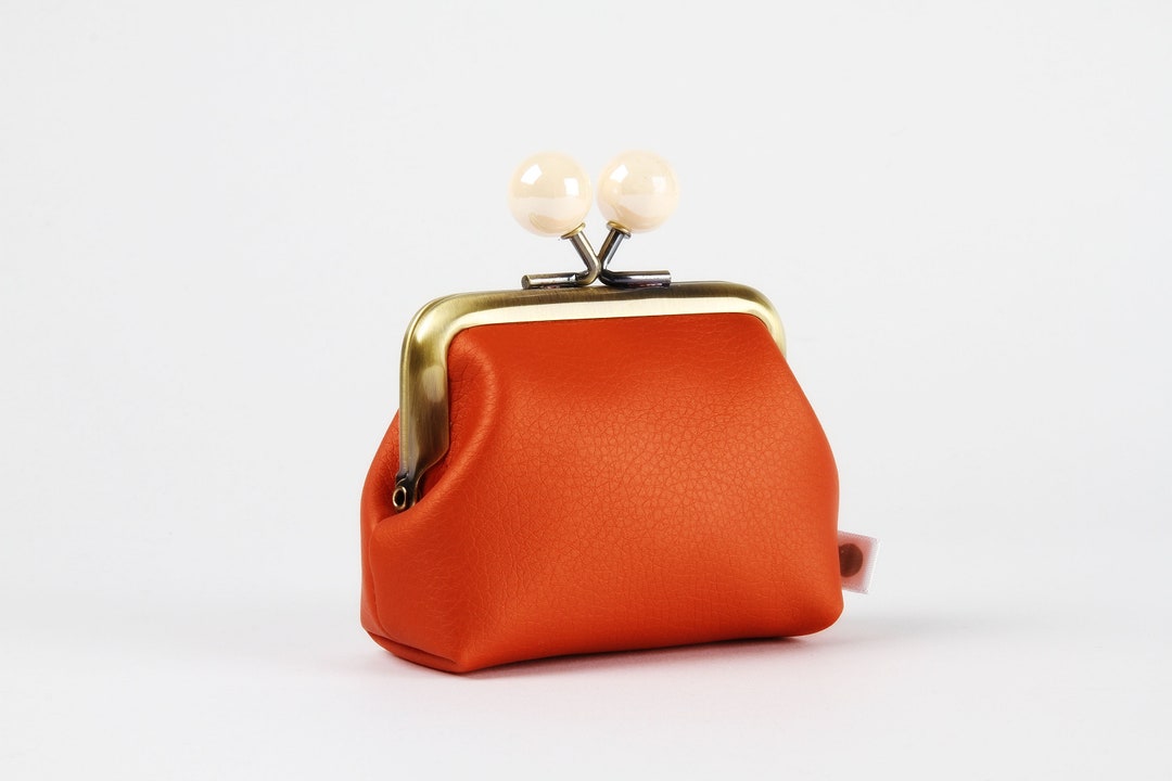 Metal Frame Coin Purse With Color Bobbles - Pearly Dark Orange - Color ...