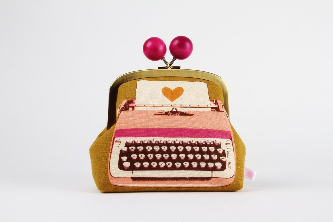 Metal Frame Clutch Bag - Typewriter in Golden Yellow - Color Wooden ...