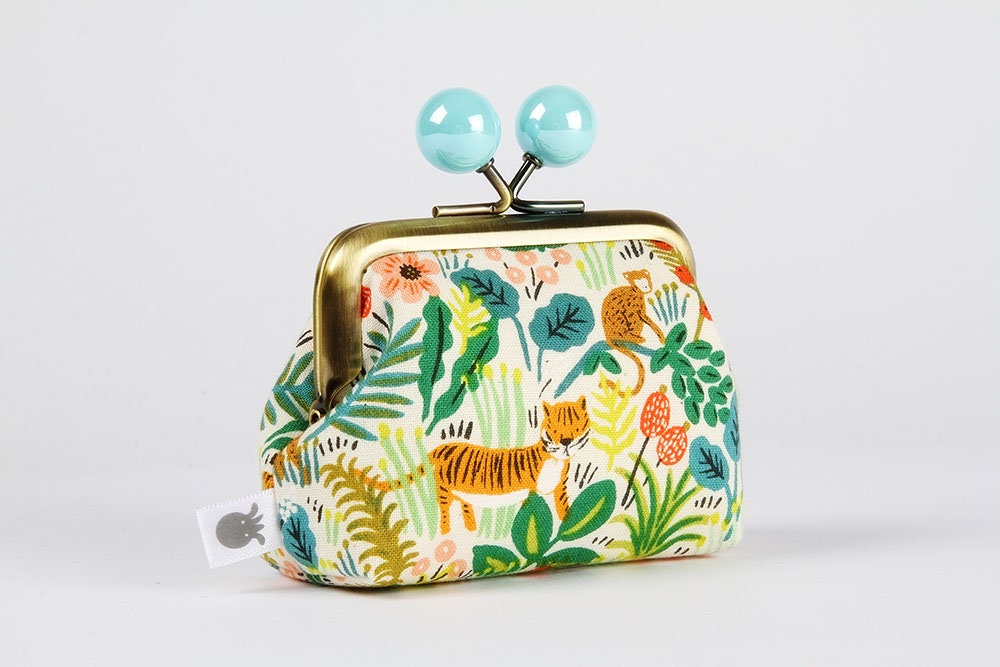 Metal Frame Coin Purse With Color Bobbles Jungle Natural | Etsy