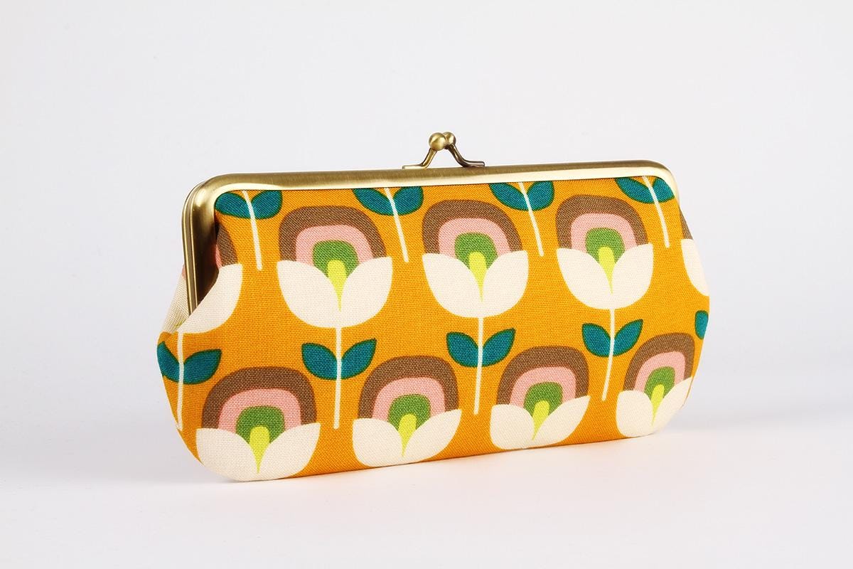 Frame Purse With Two Sections - Retro Rainbow Flowers in Orange ...