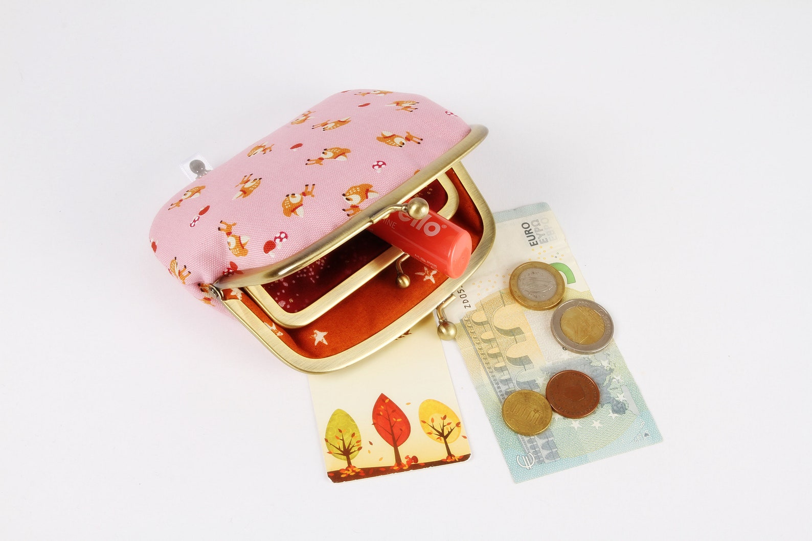 Metal Frame Purse With Two Sections - Tiny Fawns in Pink - Pop up ...