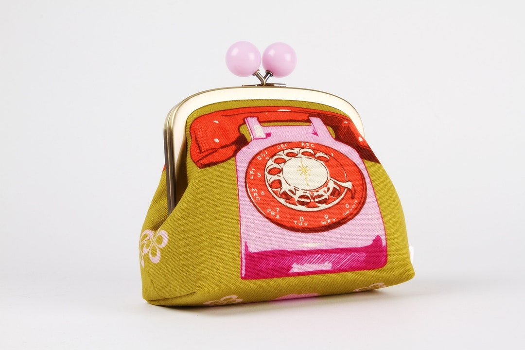 Metal Frame Clutch Bag Rotary Phone in Green Color Bobble Purse ...