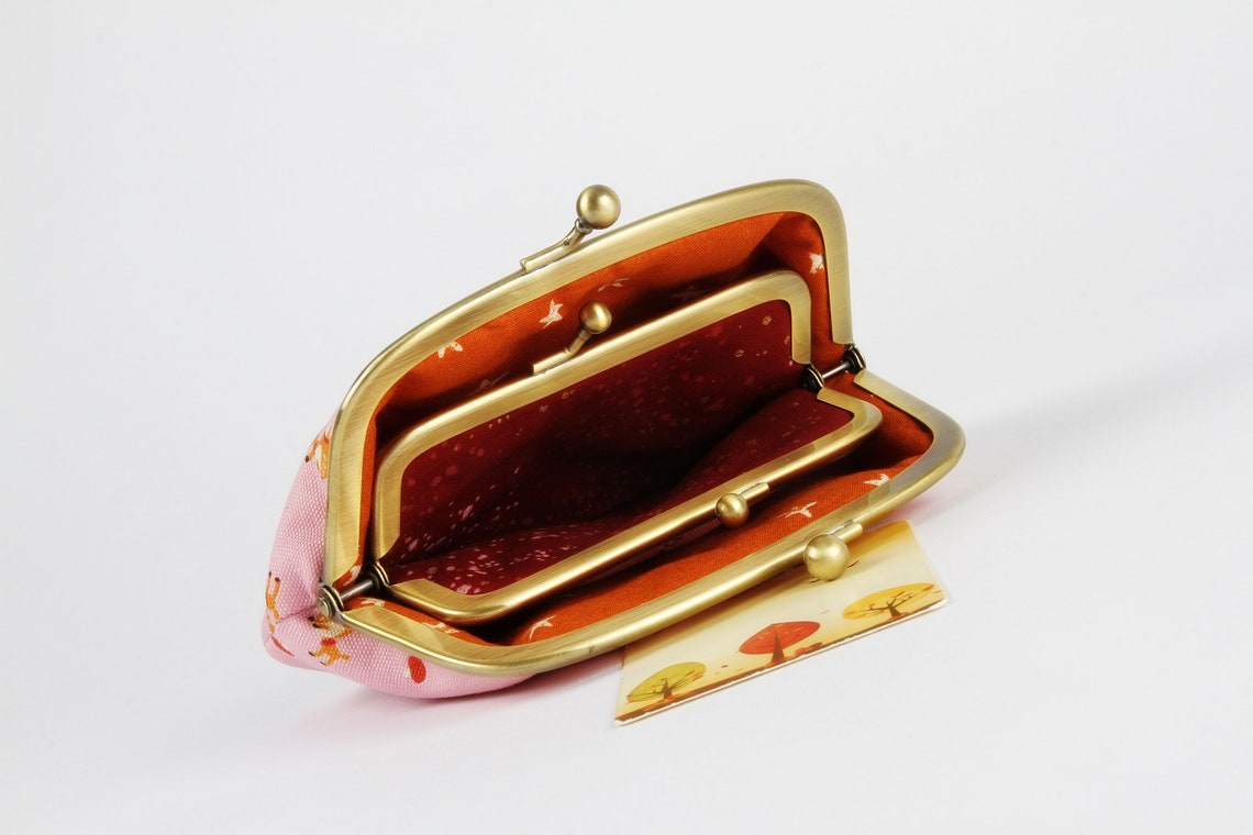 Metal Frame Purse With Two Sections - Tiny Fawns in Pink - Pop up ...