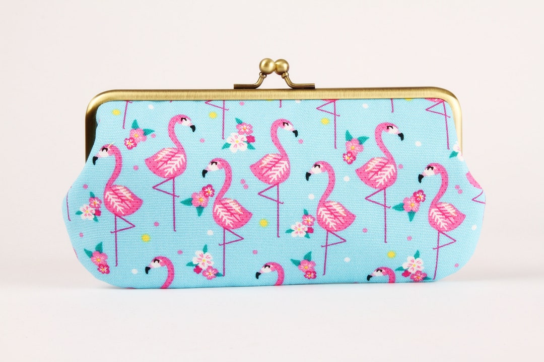 Eyeglass Frame Purse - Happy Flamingo on Turquoise Blue - Long Purse ...