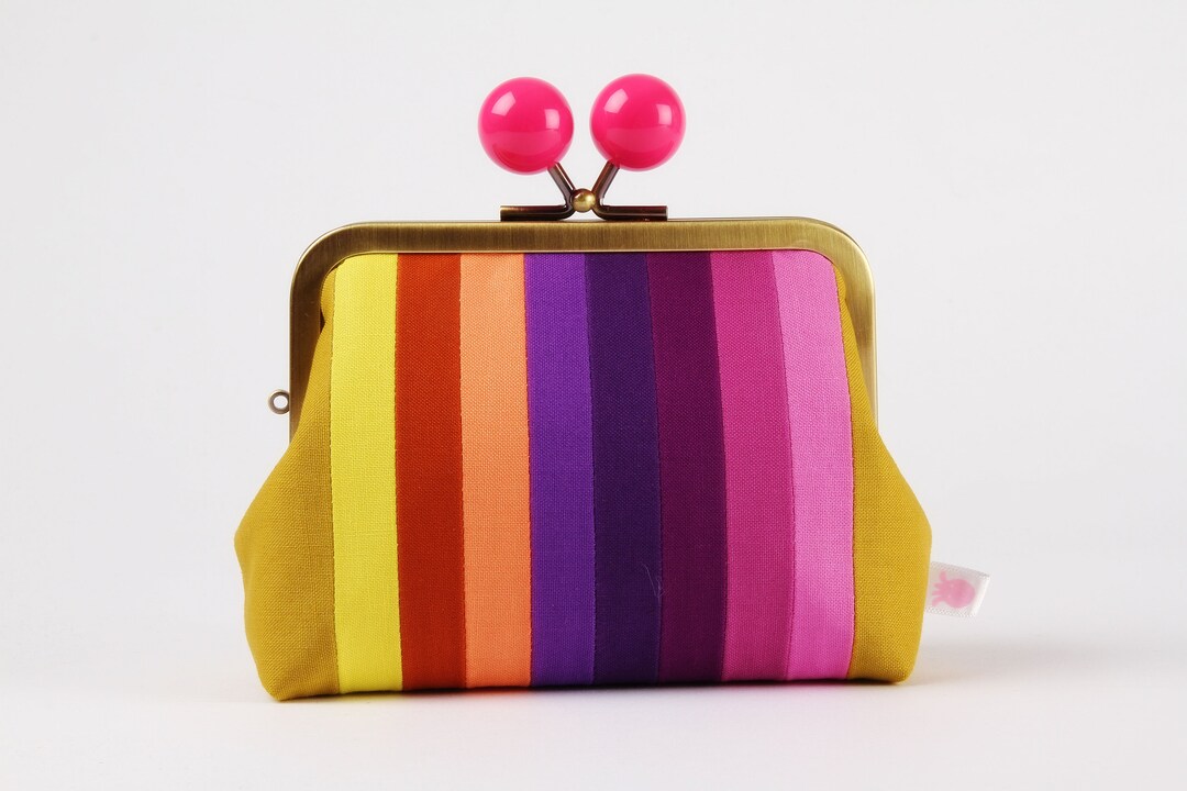 Kiss Lock Fabric Wallet With Color Bobble - Fall Sunset Stripes - Big ...