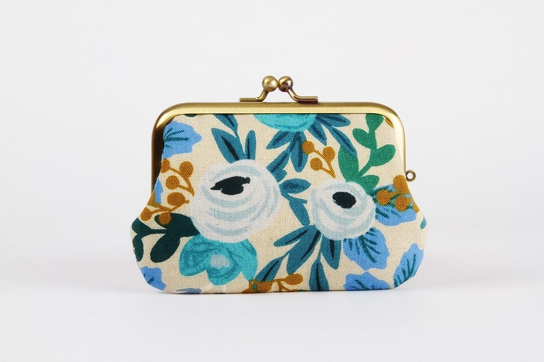 Metal Frame Purse With Two Sections - Rosa in Blue Canvas - Little ...