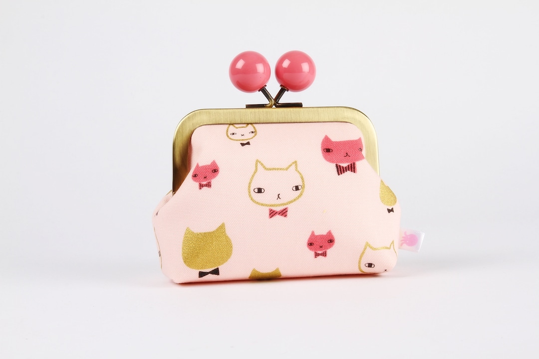 Metal Frame Coin Purse With Color Bobble - Cute Cats in Pink and Gold ...
