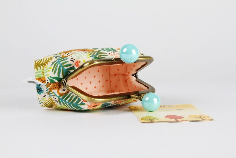 Metal frame coin purse with color bobbles Jungle natural | Etsy