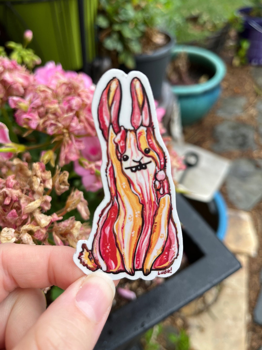 BACON Bunny 2x3 Vinyl Sticker, Cute Food Art, Kawaii Bacon Pork Bunny ...