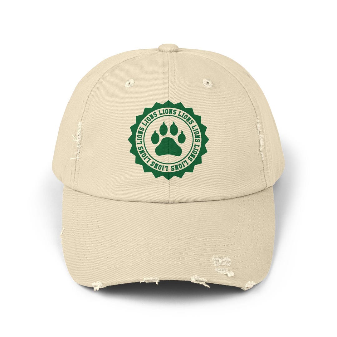 Distressed Cap, Lions Green Patch Design Hat, Unisex Baseball Cap ...