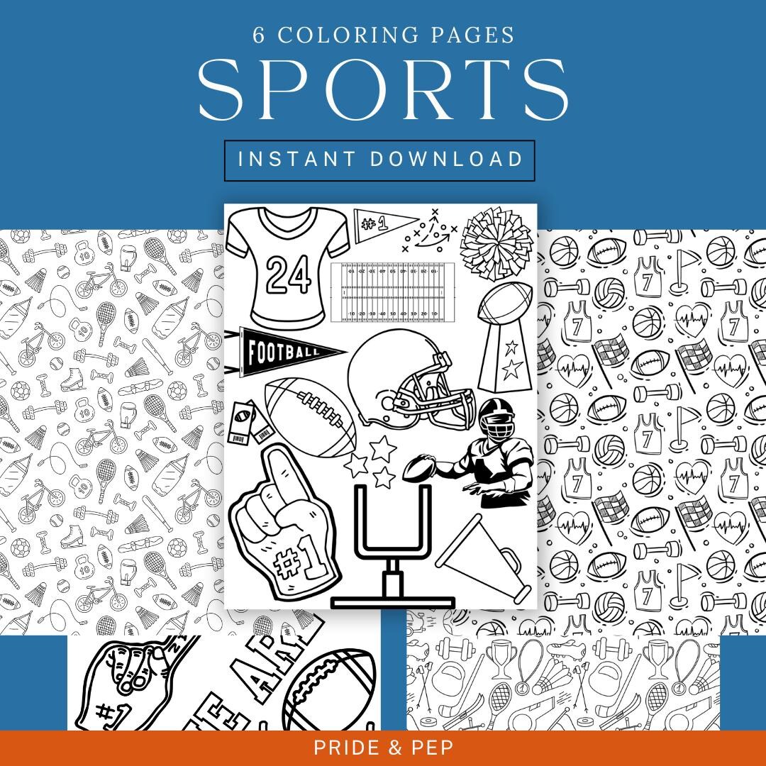 Football & Sports-themed Digital Coloring Pages Instant Download for ...