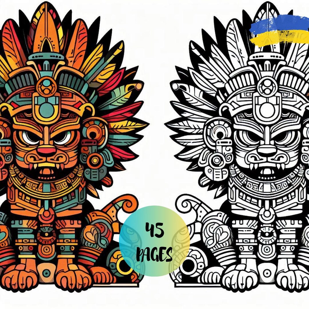 Maya and Aztecs - 45 Coloring Page With Ancient Symbols and Art ...