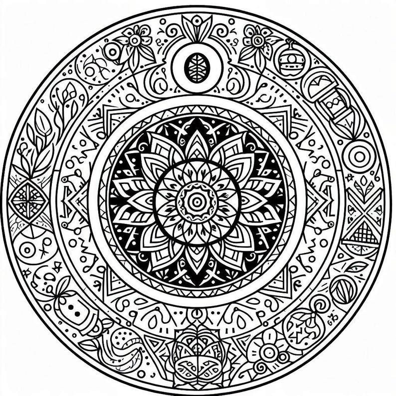 Mandalas With Symbols of Different Peoples - Digital Coloring ...