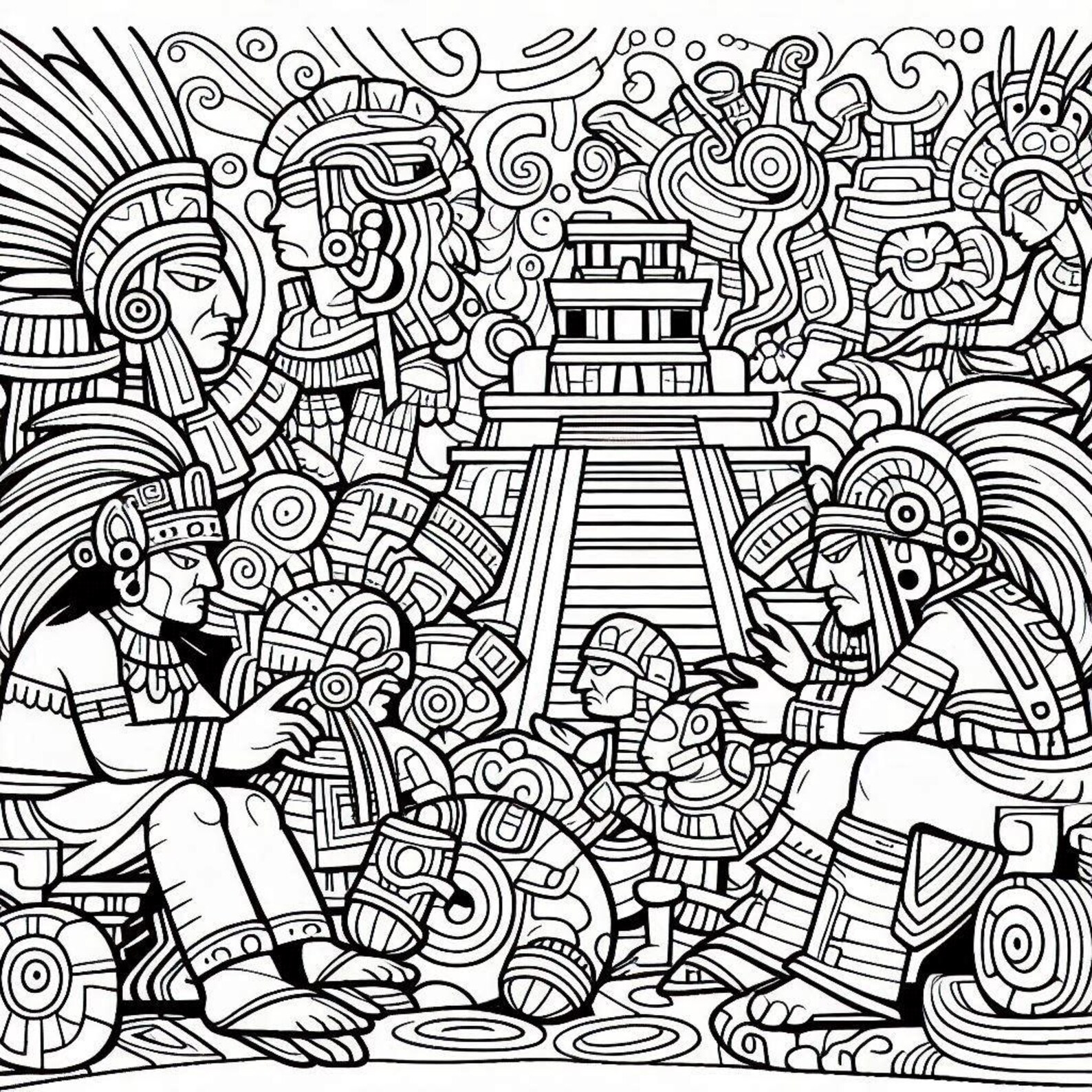 Maya and Aztecs - 45 Coloring Page With Ancient Symbols and Art ...